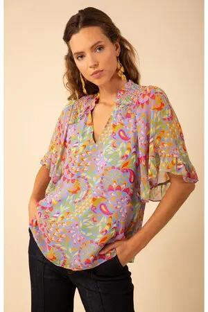 Hale Bob Diana Smocked Georgette Top