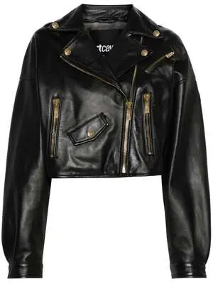 Just Cavalli Leather Biker Jacket - Black
