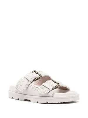 Mou Suede Buckle Slides - Grey