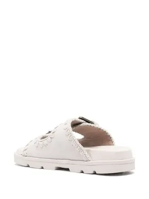 Mou Suede Buckle Slides - Grey
