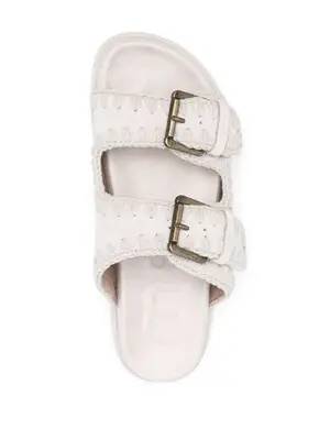 Mou Suede Buckle Slides - Grey