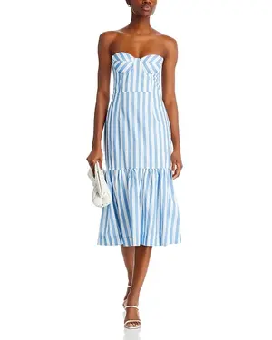 Aqua Stripe Bustier Midi Dress Exclusive In Navy/White - 70% Off |  Editorialist