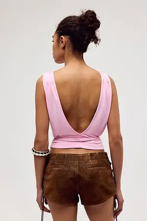 GEEL Sleeveless Draped Top With Belted Waist - Blush