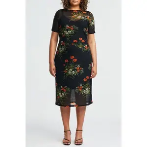 ESTELLE Floral Bouquet Mesh Overlay Dress