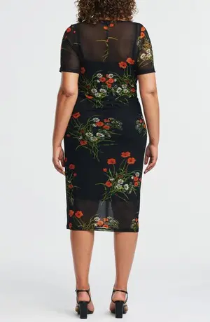ESTELLE Floral Bouquet Mesh Overlay Dress