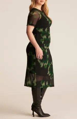 ESTELLE Floral Bouquet Mesh Overlay Dress