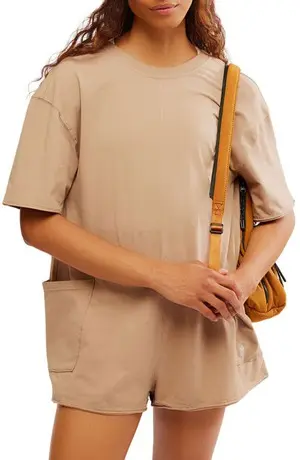 Free People Free People Movement Hot Shot T-Shirt Romper Mocha Latte