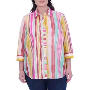 Foxcroft Watercolor Stripe Button-up Shirt