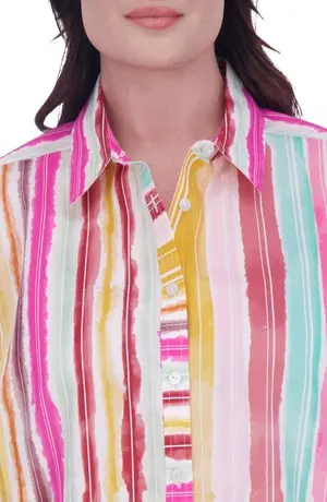 Foxcroft Watercolor Stripe Button-up Shirt