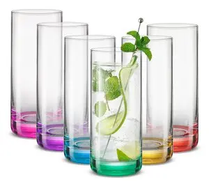 JOYJOLT Hue Colored Highball Drinking Glasses- Oz -set Of 6 - One-color