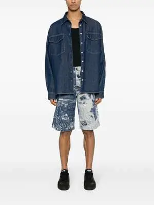 Versace Newspaper-print Denim Shorts