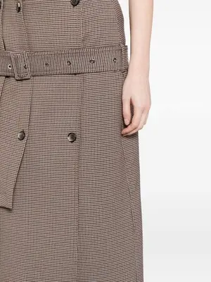 Rokh Houndstooth Belted Midi Skirt