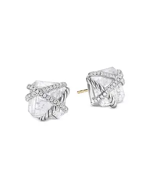 David Yurman Cable Wrap Stud Earrings With Crystals And Diamonds - Silver