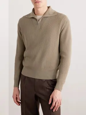 Loro Piana Akan Ribbed Half-zip Sweater - Neutrals