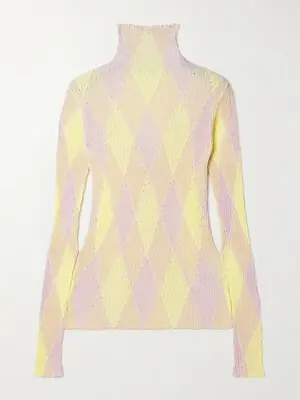 Burberry Argyle Ribbed Cotton And Silk-blend Turtleneck Sweater