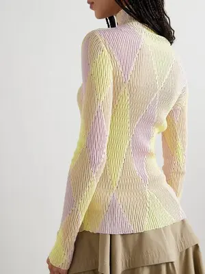 Burberry Argyle Ribbed Cotton And Silk-blend Turtleneck Sweater