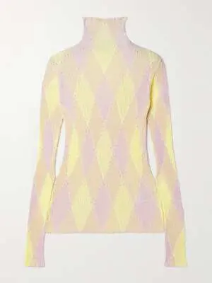 Burberry Argyle Ribbed Cotton And Silk-blend Turtleneck Sweater