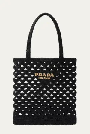 Prada Logo Crochet Tote Bag Black