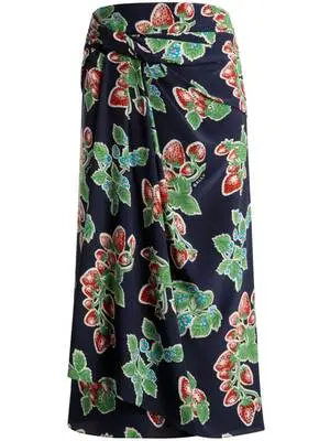 Bally Strawberry-print Silk Midi Skirt
