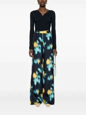 LANVIN Abstract-print Wide-leg Trousers - Blue