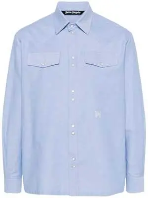 Palm Angels Monogram-embroidered Cotton Shirt - Blue