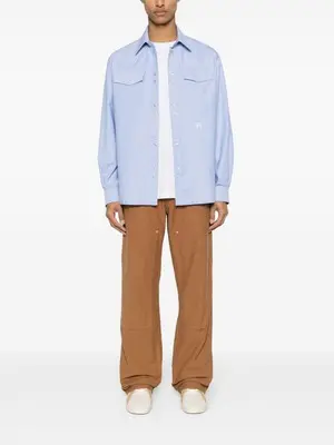 Palm Angels Monogram-embroidered Cotton Shirt - Blue