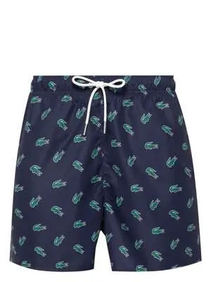 Lacoste Crocodile-print Drawstring Swim Shorts - Blue