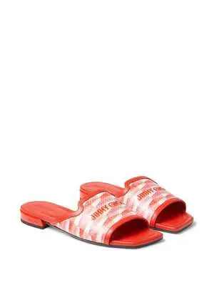 JIMMY CHOO Nako Diamond-print Slides - Red