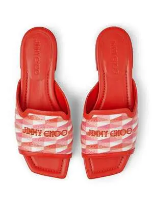 JIMMY CHOO Nako Diamond-print Slides - Red