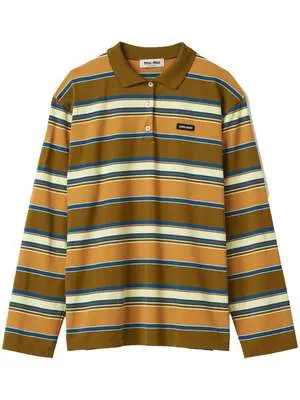 Miu Miu Striped Cotton Polo Shirt - Brown