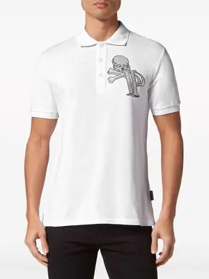 Philipp Plein Wire Frame Crystal-embellished Polo Shirt - White