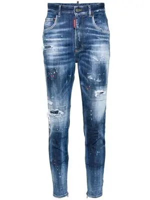 Dsquared2 Paint-splatter Distressed Tapered Jeans - Blue