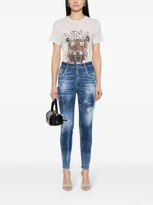Dsquared2 Paint-splatter Distressed Tapered Jeans - Blue