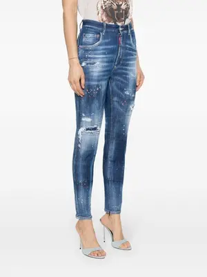Dsquared2 Paint-splatter Distressed Tapered Jeans - Blue