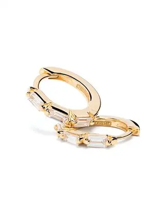 SUZANNE KALAN 18kt Yellow Triple Diamond Hoop Earrings - Gold