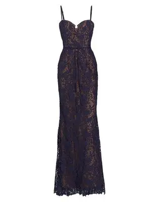 Marchesa Women's Lace Sweetheart Mermaid Gown - Navy  - Navy