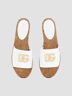 Dolce & Gabbana Dg Leather Espadrille Sandals - White
