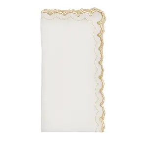 KIM SEYBERT Arches Embroidered Linen Napkin - White/gold