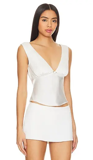 NIA Celia Rosette Satin Top - White
