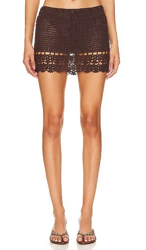 MORE TO COME Elliana Crochet Mini Skirt - Brown