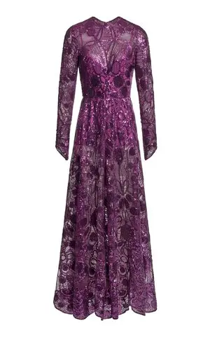 Elie Saab Tulle Embroidered Sequined Midi Dress Only