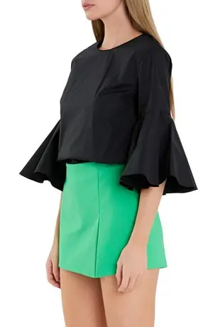 English Factory Bell Sleeve Cotton Top - Black