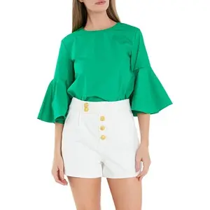 English Factory Bell Sleeve Cotton Top - Green