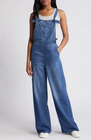 HIDDEN JEANS Frayed Hem Denim Overalls - Dark Wash