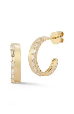 DANA REBECCA DESIGNS Sadie Baguette Diamond Hoop Earrings - Yellow Gold