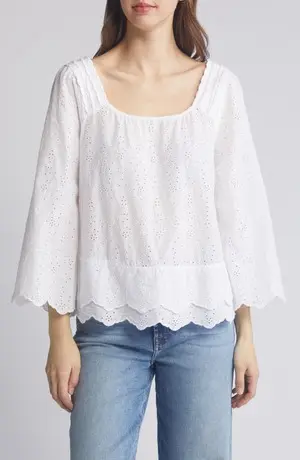 Caslon Cotton Eyelet Top - White