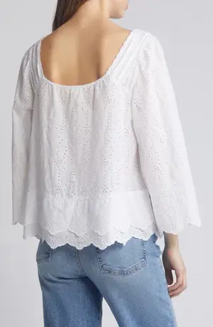 Caslon Cotton Eyelet Top - White