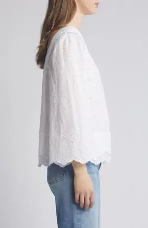 Caslon Cotton Eyelet Top - White
