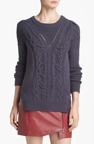 TILDON Cable Knit V-neck Sweater