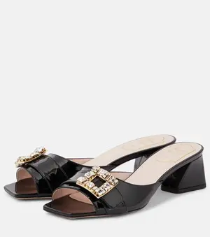 ROGER VIVIER Bikiviv Embellished Patent Leather Mules - Black